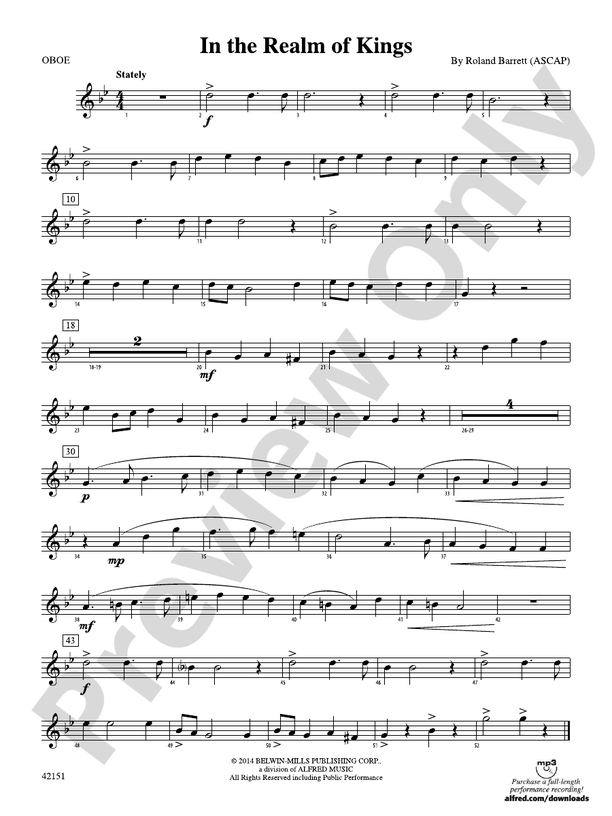 In the Realm of Kings: Oboe: Oboe Part - Digital Sheet Music Download