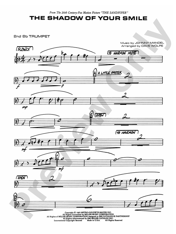 The Shadow of Your Smile (from The Sandpiper): 2nd B-flat Trumpet: 2nd ...