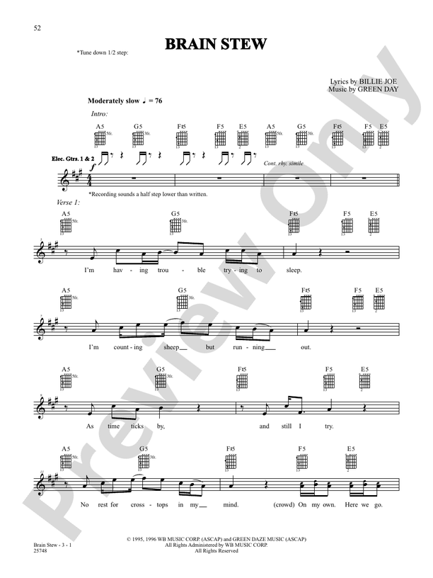 Brain Stew (Live Version): Guitar: Green Day - Digital Sheet Music Download