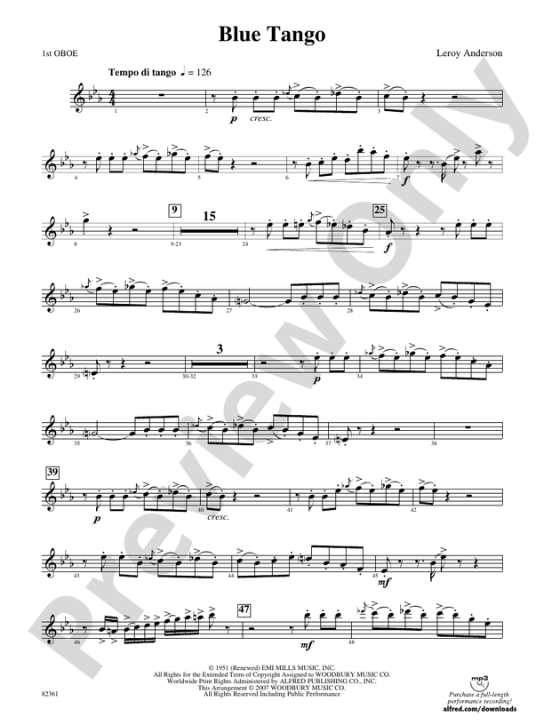 Blue Tango: Oboe: Oboe Part - Digital Sheet Music Download