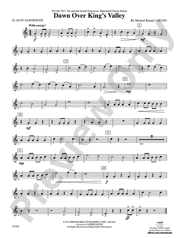 Dawn Over King's Valley: E-flat Alto Saxophone: E-flat Alto Saxophone ...