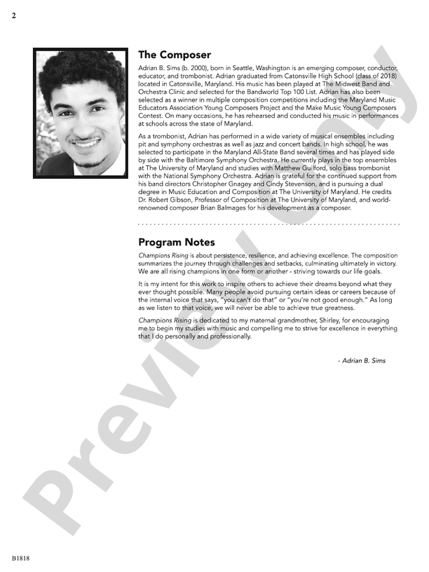 Champions Rising: Concert Band Conductor Score & Parts: Adrian B. Sims ...