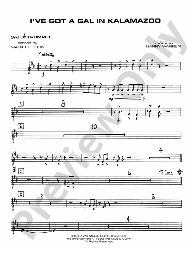 I've Got a Gal in Kalamazoo: 3rd B-flat Trumpet: 3rd B-flat Trumpet ...