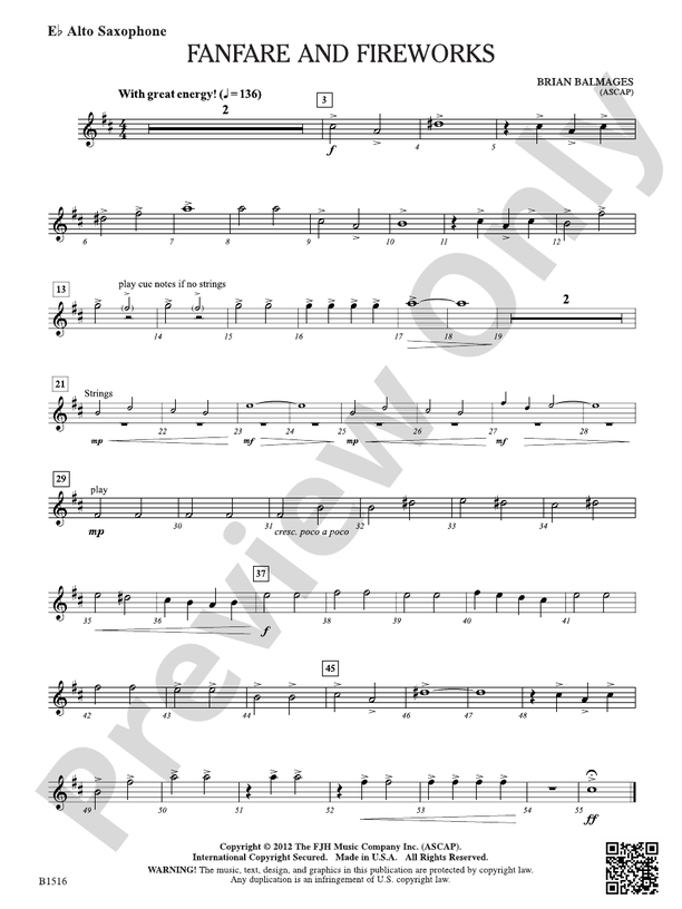 Fanfare and Fireworks: E-flat Alto Saxophone: E-flat Alto Saxophone Part: Brian Balmages ...