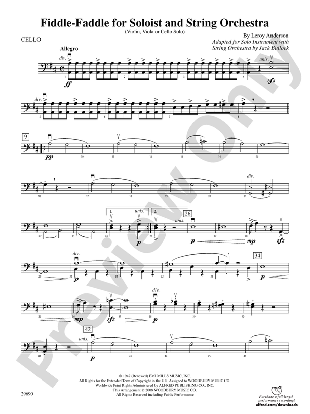 Fiddle-Faddle (for Soloist and String Orchestra): Cello: Cello Part ...