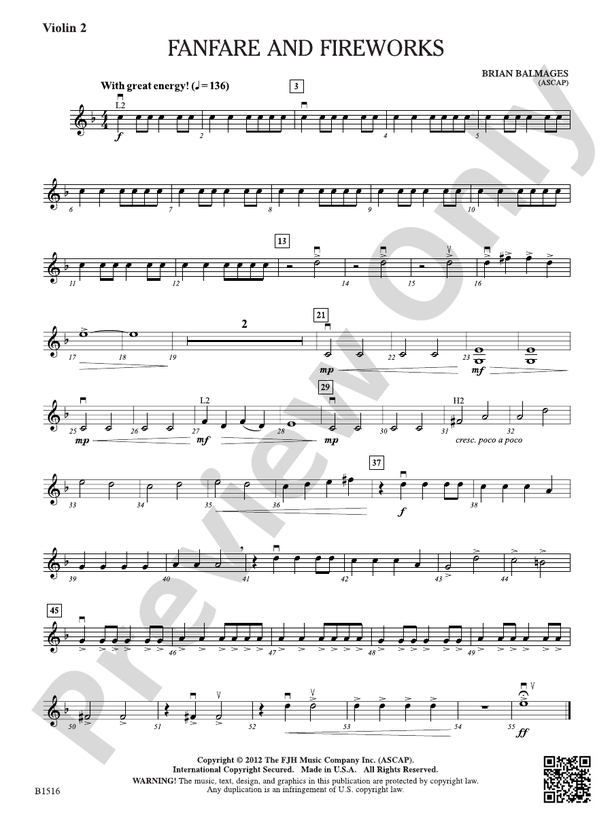 Fanfare and Fireworks: Violin 2: Violin 2 Part: Brian Balmages ...