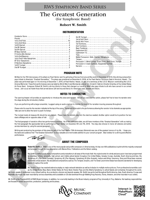 The Greatest Generation - For Symphonic Band: Score: Concert Band Score ...