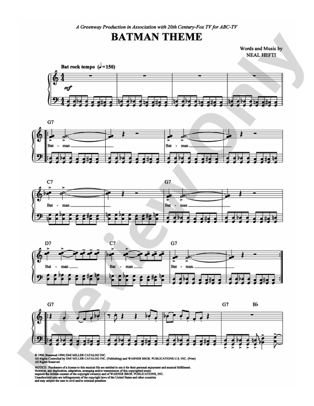 Batman Theme: Piano/Vocal/Chords: Neal Hefti - Digital Sheet Music Download