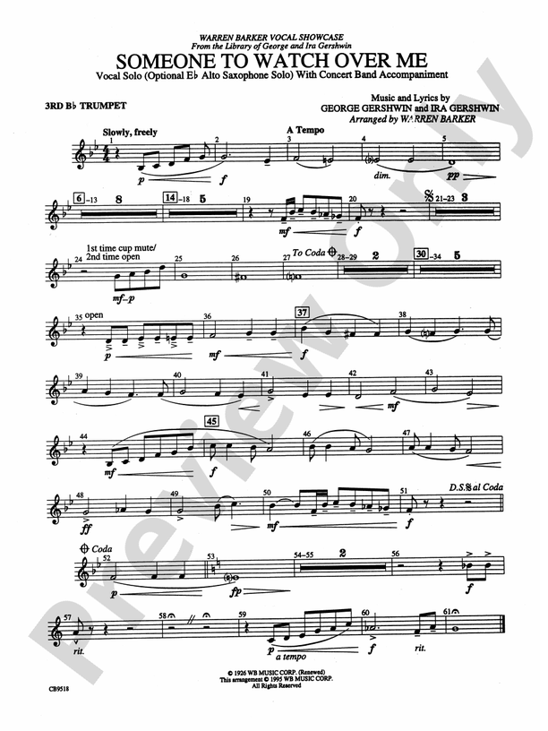 Someone to Watch Over Me: 3rd B-flat Trumpet: 3rd B-flat Trumpet Part ...