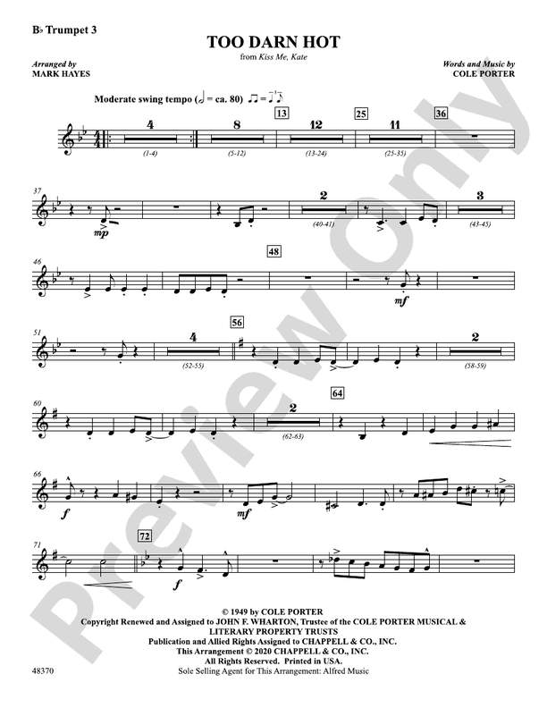 Too Darn Hot: 3rd B-flat Trumpet: 3rd B-flat Trumpet Part - Digital ...
