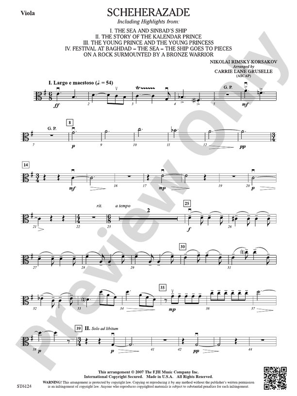 Scheherazade: Viola: Viola Part: Nikolai Rimsky-Korsakov - Digital Sheet Music Download