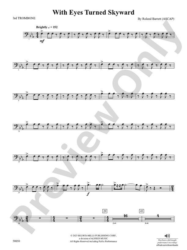 With Eyes Turned Skyward: 3rd Trombone: 3rd Trombone Part - Digital Sheet Music Download