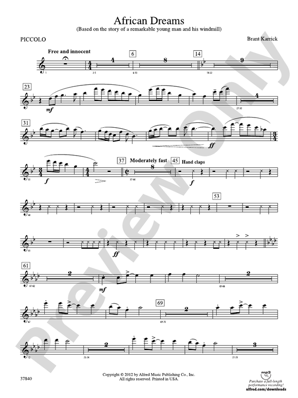 African Dreams: Piccolo: Piccolo Part - Digital Sheet Music Download