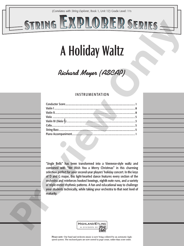 A Holiday Waltz: String Orchestra Conductor Score & Parts: Richard ...