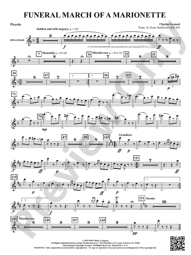 Funeral March of a Marionette: Piccolo: Piccolo Part: Charles F. Gounod ...