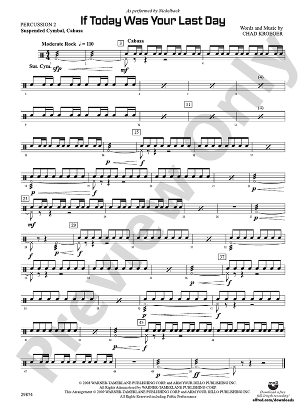 If Today Was Your Last Day: 2nd Percussion: 2nd Percussion Part ...