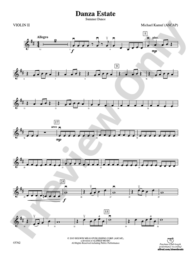 Danza Estate: 2nd Violin: 2nd Violin Part - Digital Sheet Music Download