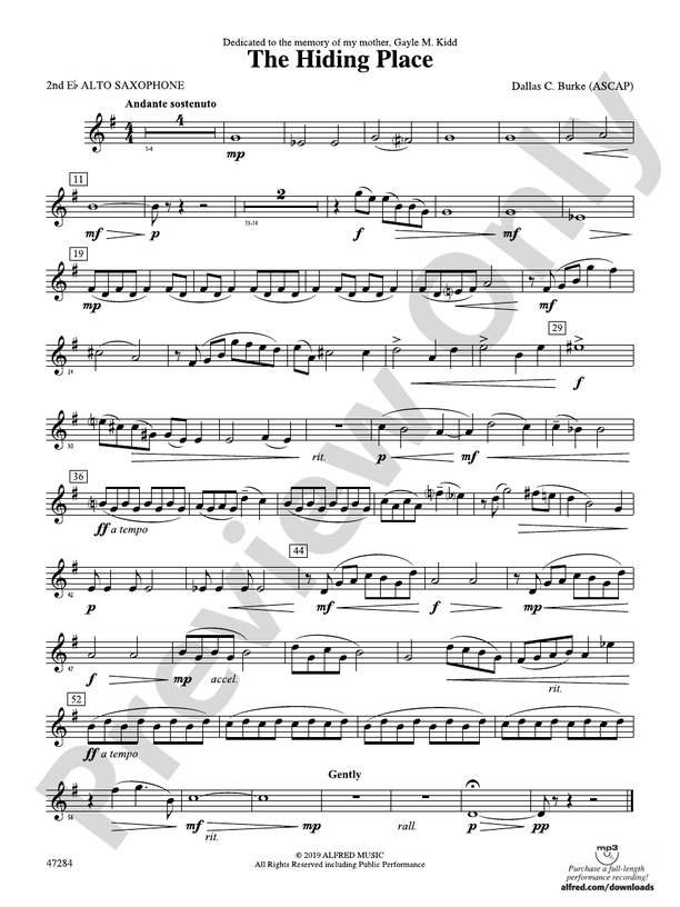 The Hiding Place: 2nd E-flat Alto Saxophone: 2nd E-flat Alto Saxophone Part - Digital Sheet ...