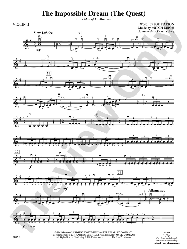 The Impossible Dream (from Man of La Mancha): 2nd Violin: 2nd Violin Part - Digital Sheet Music ...