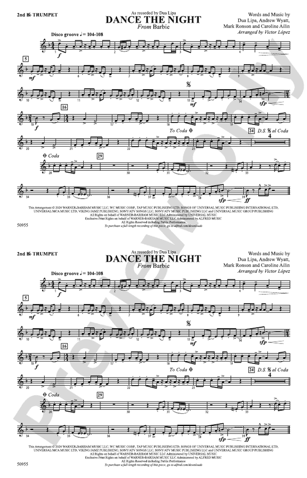 Dance the Night: 2nd B-flat Trumpet: 2nd B-flat Trumpet Part - Digital Sheet Music Download