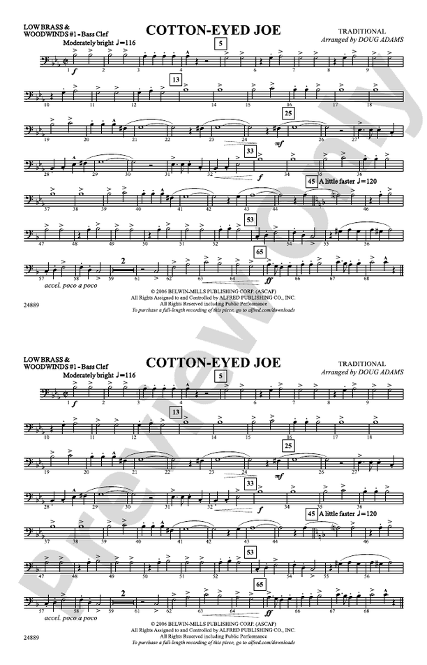 Cotton-Eyed Joe: Low Brass & Woodwinds #1 - Bass Clef: Low Brass ...