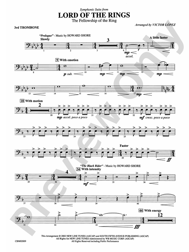 The Lord of the Rings: The Fellowship of the Ring, Symphonic Suite from: 3rd Trombone: 3rd ...