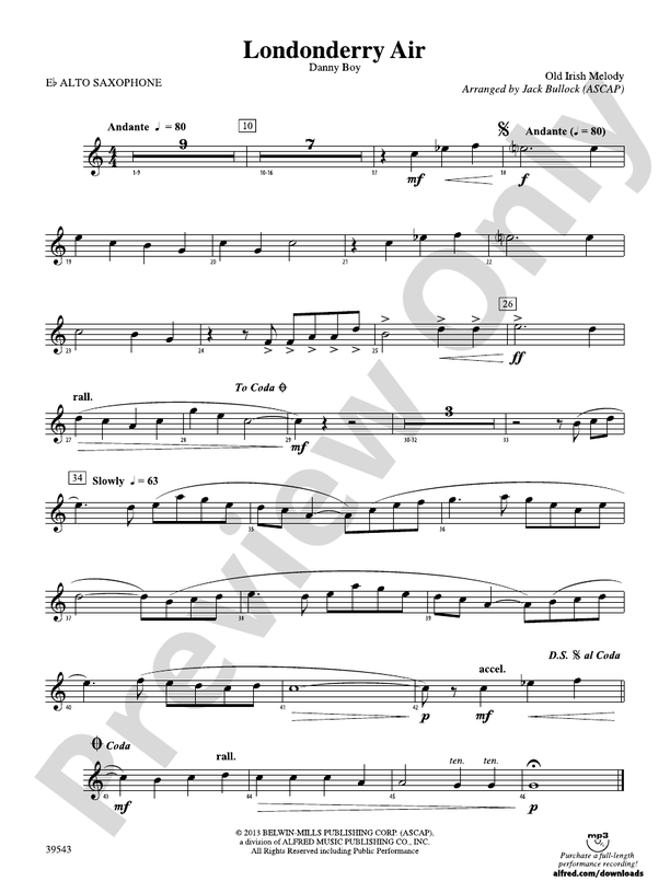 Londonderry Air: E-flat Alto Saxophone: E-flat Alto Saxophone Part ...