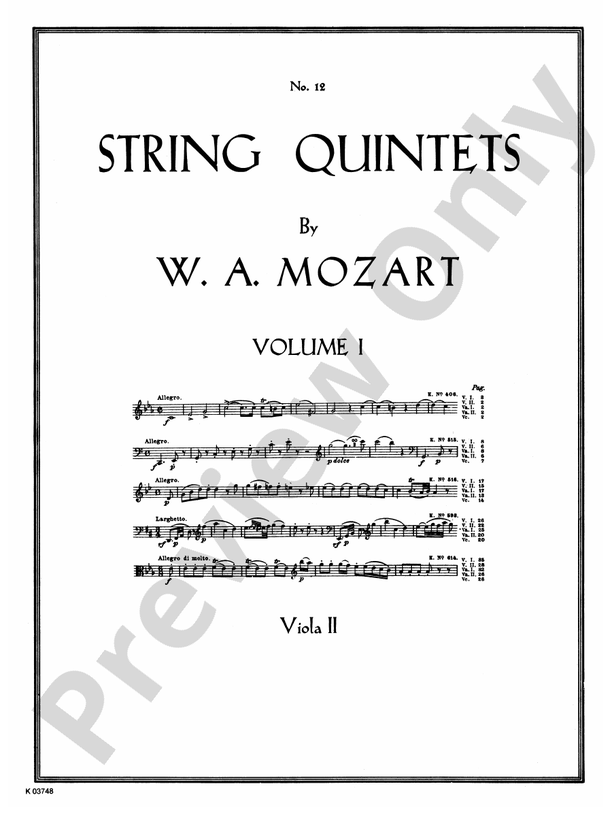 String Quintets, K. 406, 515, 516, 593, 614: 2nd Viola: 2nd Viola Part - Digital Sheet Music ...