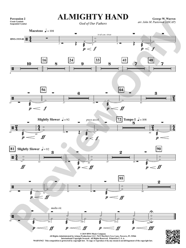 Almighty Hand - God of Our Fathers: 2nd Percussion: 2nd Percussion Part ...