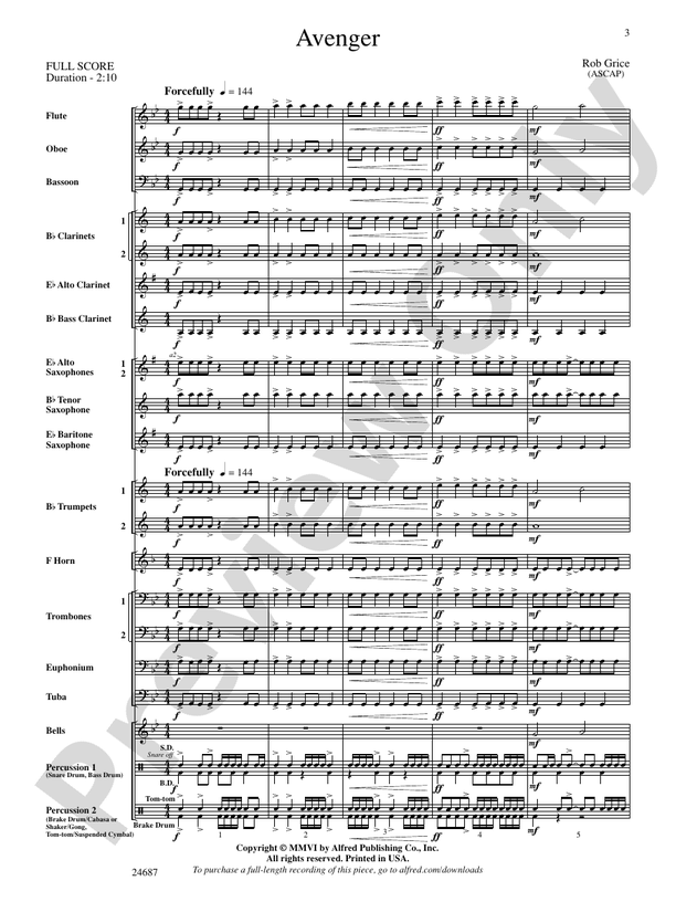 Avenger: Concert Band Conductor Score & Parts: Rob Grice - Digital ...
