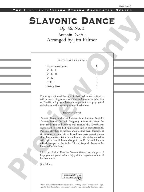 Slavonic Dance: String Orchestra Conductor Score & Parts: Antonín ...