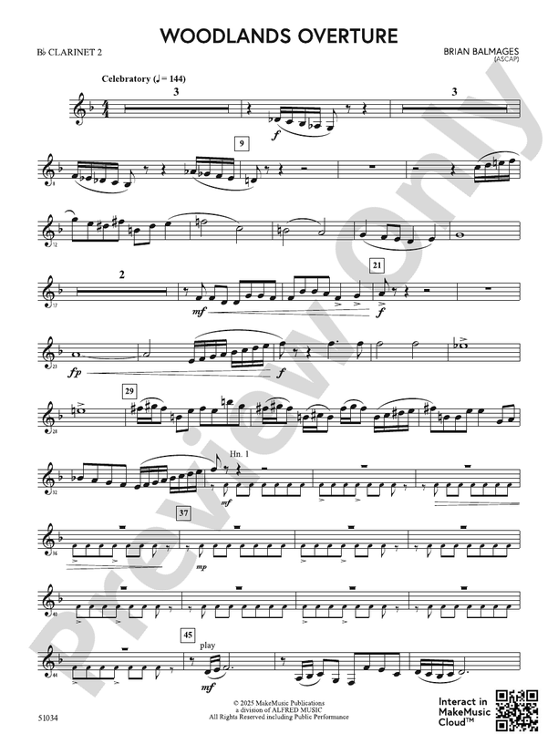Woodlands Overture: 2nd B-flat Clarinet: 2nd B-flat Clarinet Part - Digital Sheet Music Download