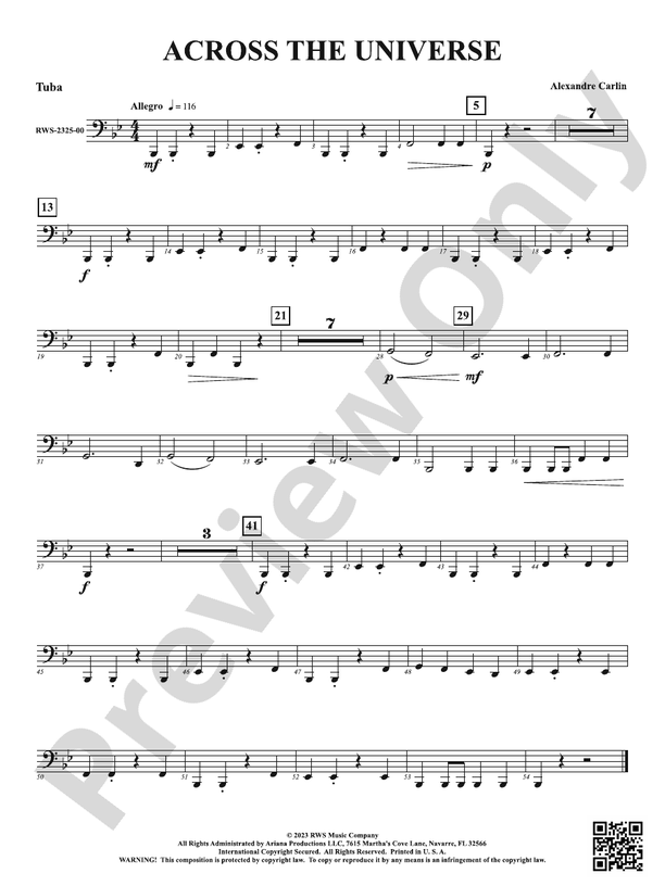 Across the Universe: Tuba: Tuba Part: Alexandre Carlin - Digital Sheet ...