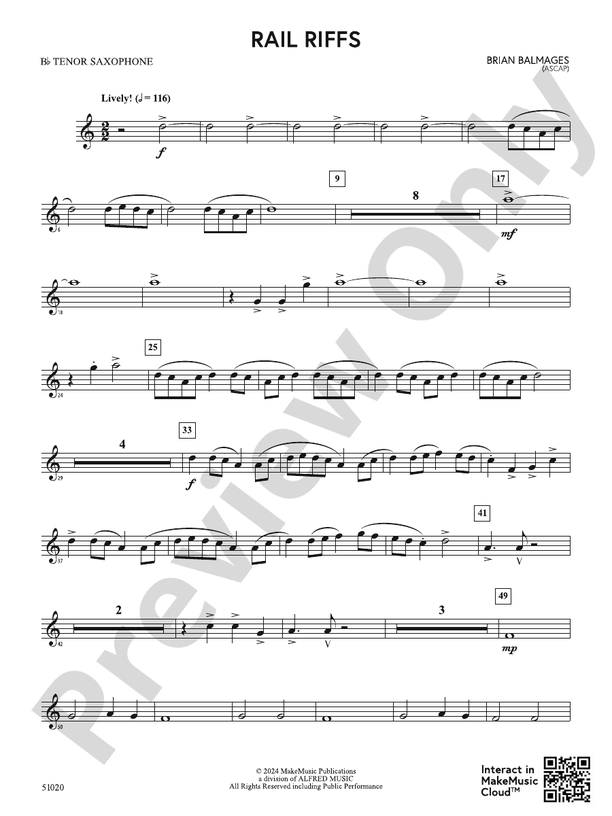 Rail Riffs: B-flat Tenor Saxophone: B-flat Tenor Saxophone Part ...