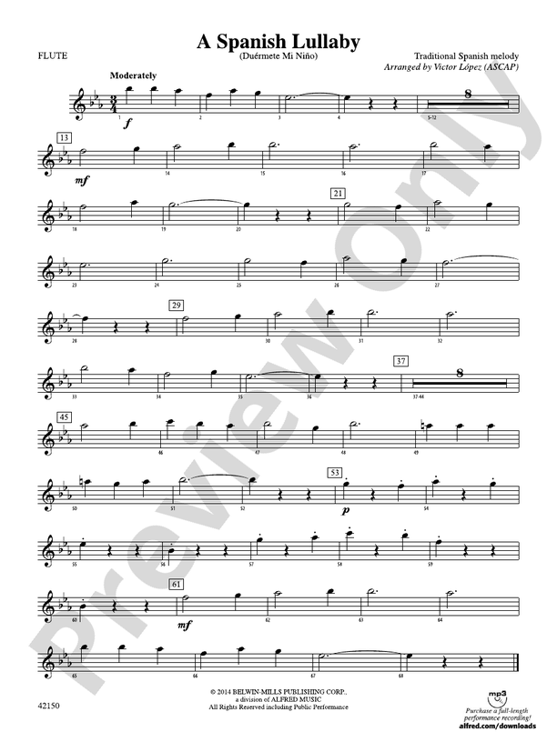 A Spanish Lullaby: Flute: Flute Part - Digital Sheet Music Download