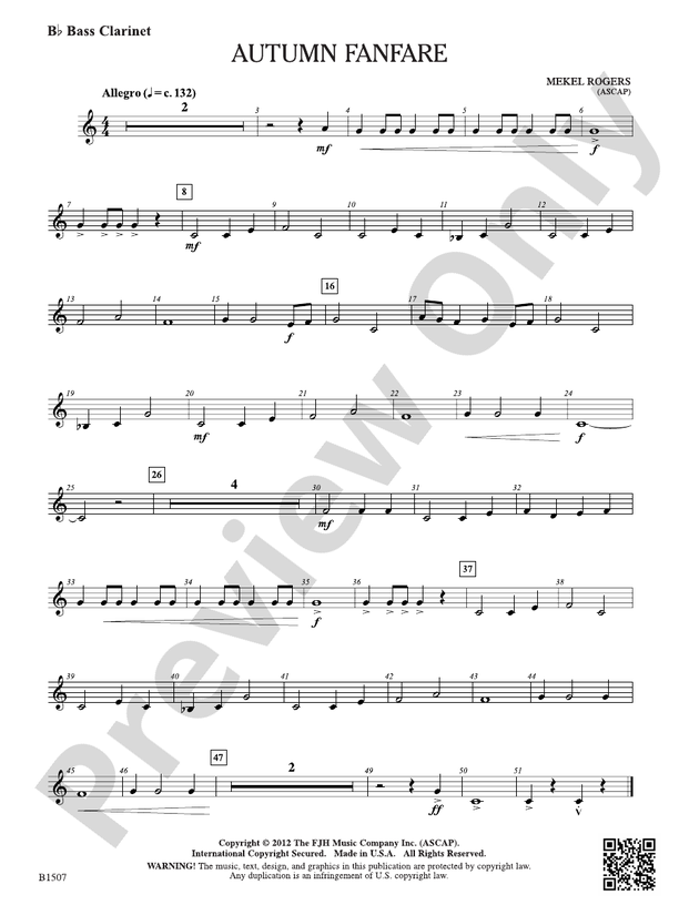 Autumn Fanfare: B-flat Bass Clarinet: B-flat Bass Clarinet Part: Mekel Rogers - Digital Sheet ...