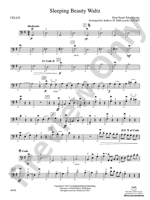 Sleeping Beauty Waltz: Cello: Cello Part - Digital Sheet Music Download