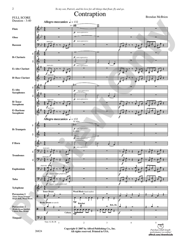 Contraption: Concert Band Conductor Score & Parts: Brendan McBrien ...