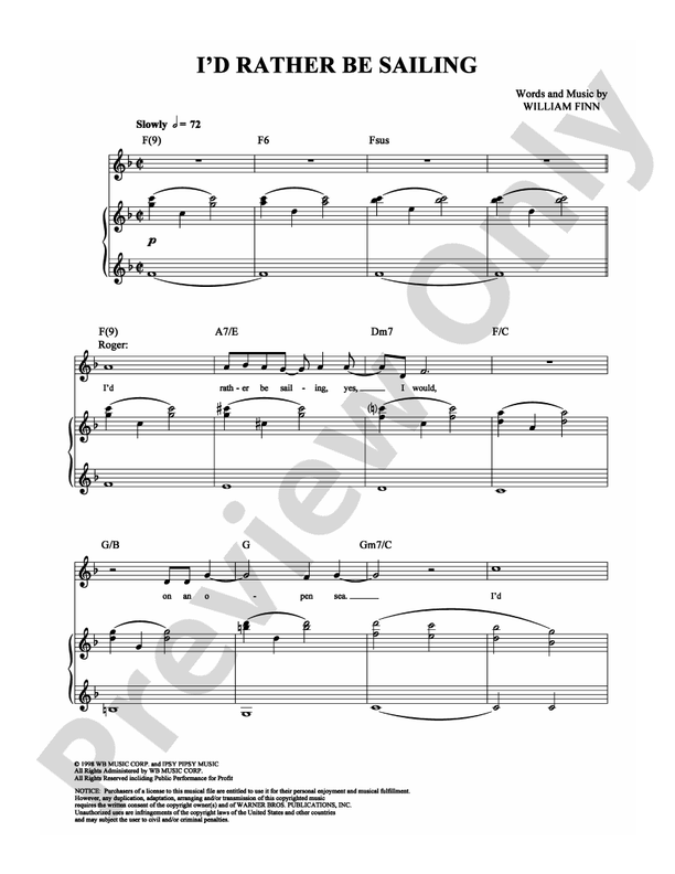 I'd Rather Be Sailing: Piano/Vocal/Chords: William Finn - Digital Sheet Music Download