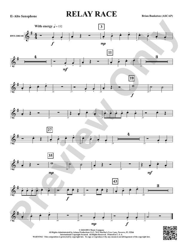 Relay Race: 1st E-flat Alto Saxophone: 1st E-flat Alto Saxophone Part: Brian Bankston - Digital ...