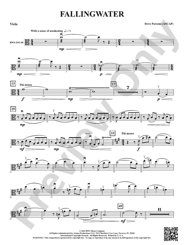 Fallingwater: Viola: Viola Part: Steve Parsons - Digital Sheet Music ...