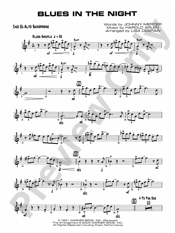 Blues In The Night 2nd E Flat Alto Saxophone 2nd E Flat Alto
