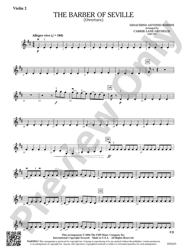 The Barber of Seville (Overture): Violin 2: Violin 2 Part: Gioachino ...