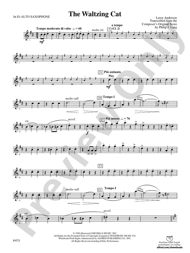 The Waltzing Cat: E-flat Alto Saxophone: E-flat Alto Saxophone Part ...
