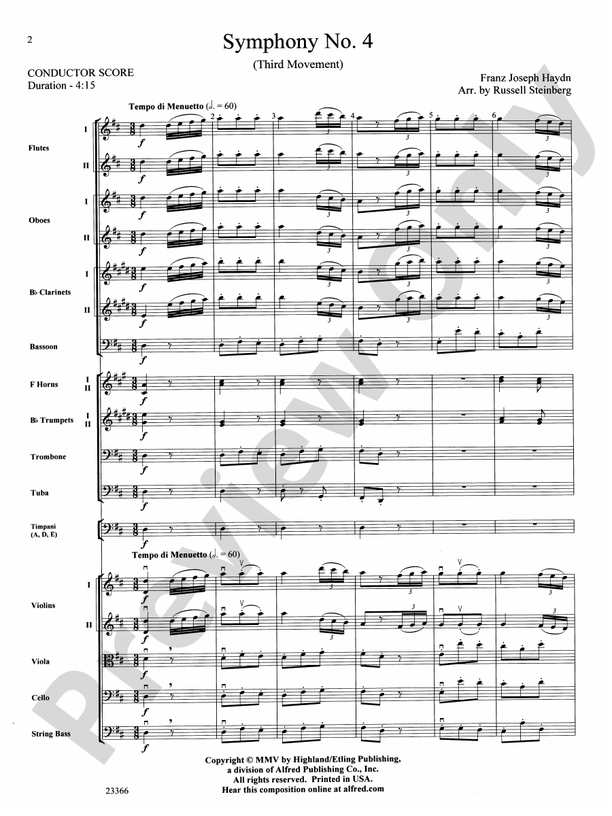 Symphony No. 4 (Third Movement): : Franz Joseph Haydn - Digital Sheet ...