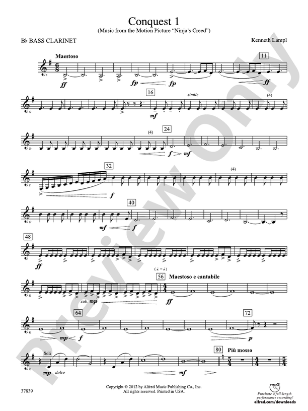 Conquest 1 (from the motion picture Ninja's Creed): B-flat Bass ...