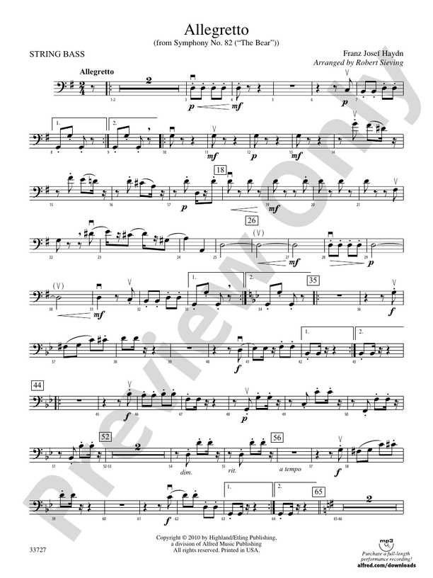Allegretto (from Symphony No. 82 "The Bear"): String Bass: String Bass ...