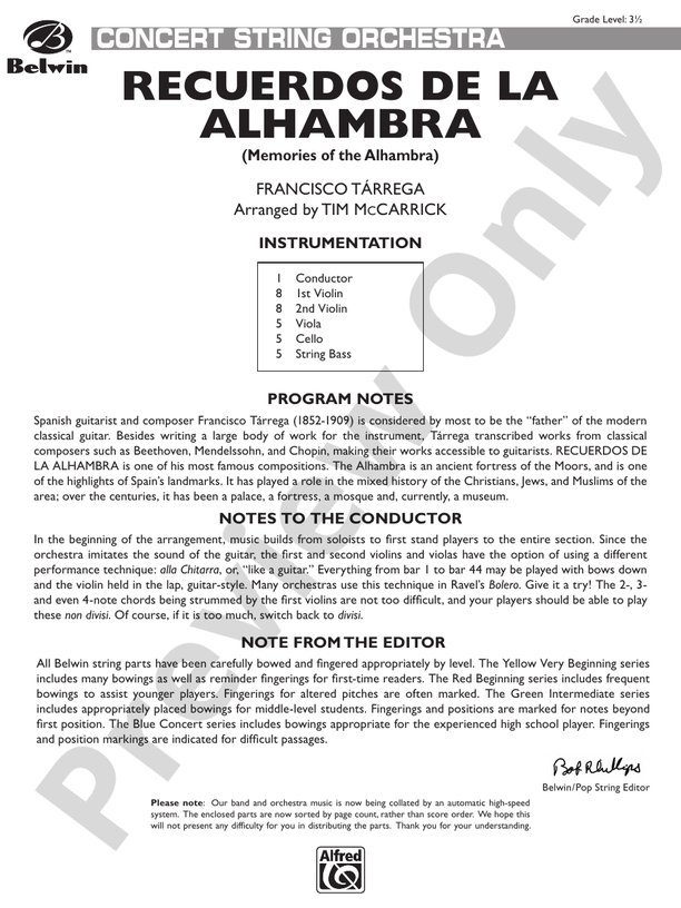 Recuerdos de la Alhambra: Score: String Orchestra Score - Digital Sheet ...