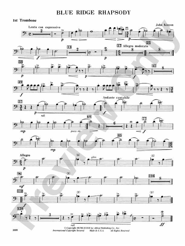 Blue Ridge Rhapsody: 1st Trombone: 1st Trombone Part - Digital Sheet ...