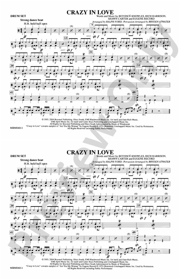 Crazy in Love: Drumset: Drumset Part - Digital Sheet Music Download